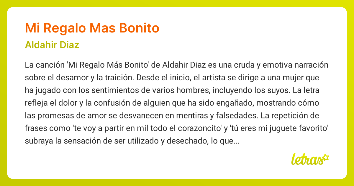 Significado de la canción MI REGALO MAS BONITO (Aldahir Diaz) - LETRAS.COM