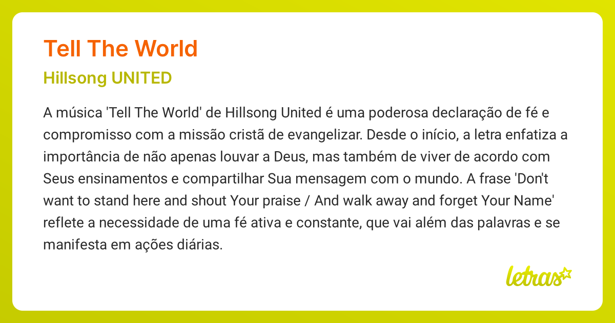 Significado da música TELL THE WORLD (Hillsong UNITED) - LETRAS.MUS.BR