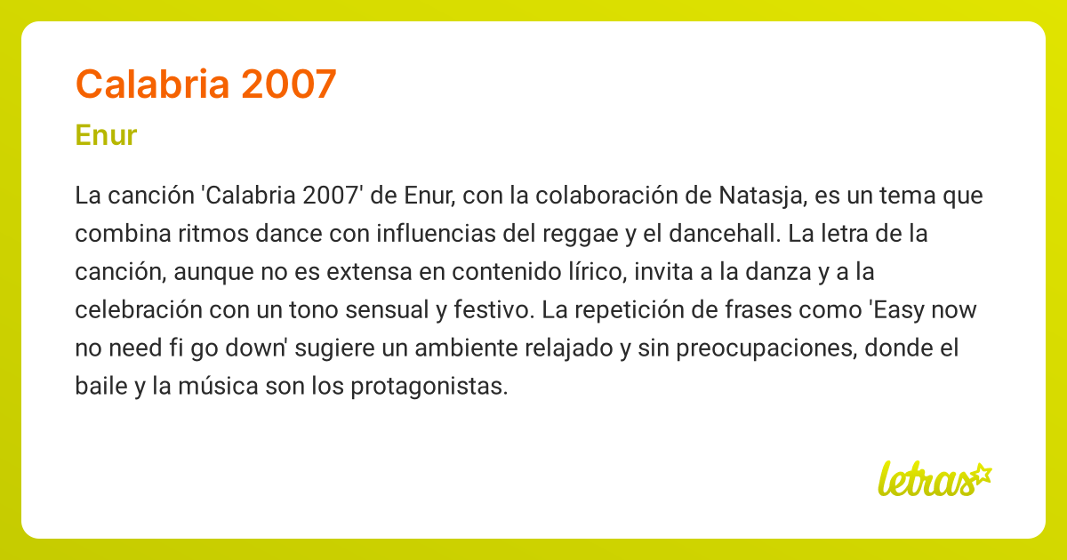 Significado de la canción CALABRIA 2007 (Enur) - LETRAS.COM