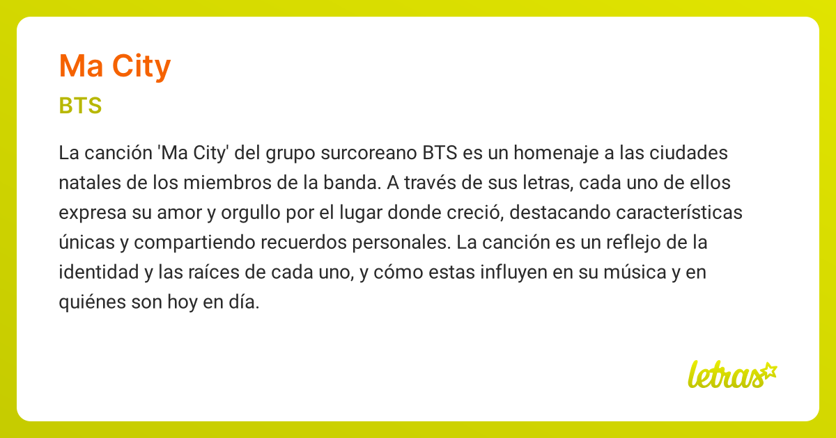 Significado de la canción MA CITY (BTS) - LETRAS.COM