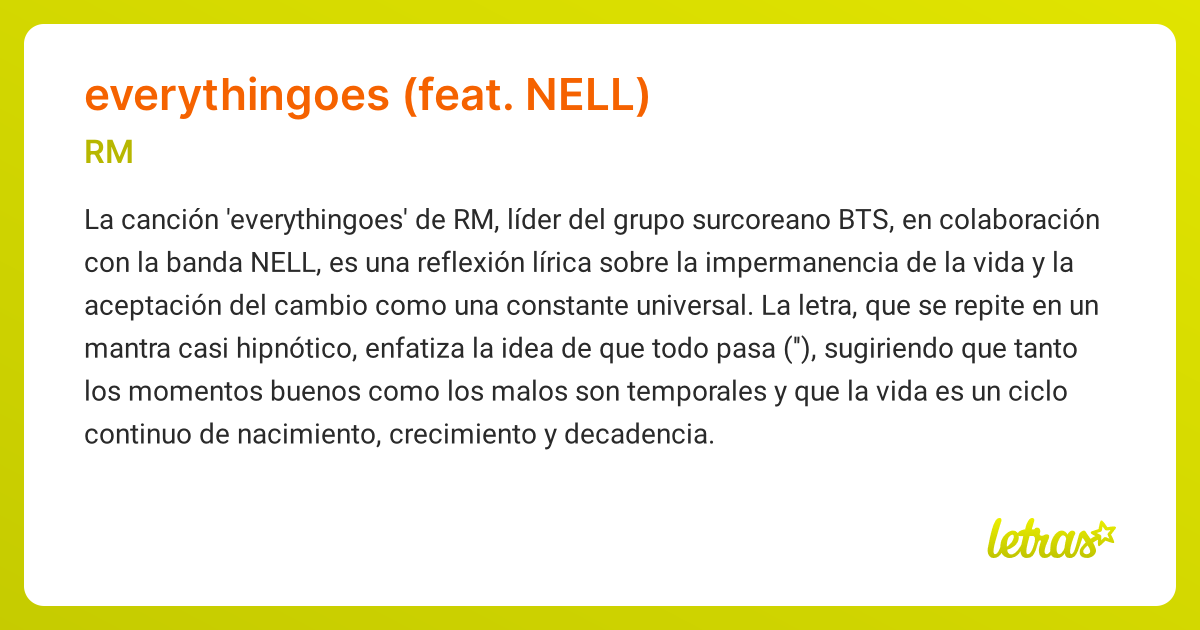 Significado de la canción EVERYTHINGOES (FEAT. NELL) (RM) - LETRAS.COM