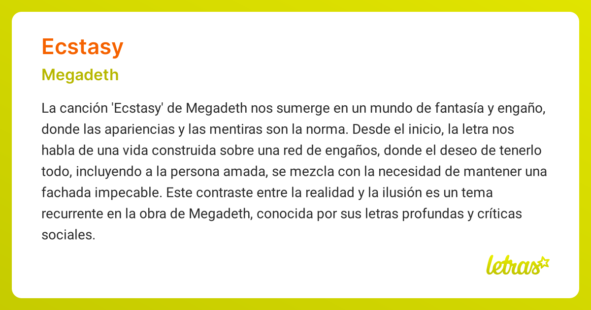 Significado de la canción ECSTASY (Megadeth) - LETRAS.COM