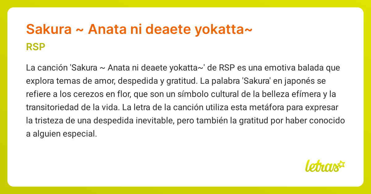 Significado de la canción Sakura ~ Anata ni deaete yokatta~ (RSP ...