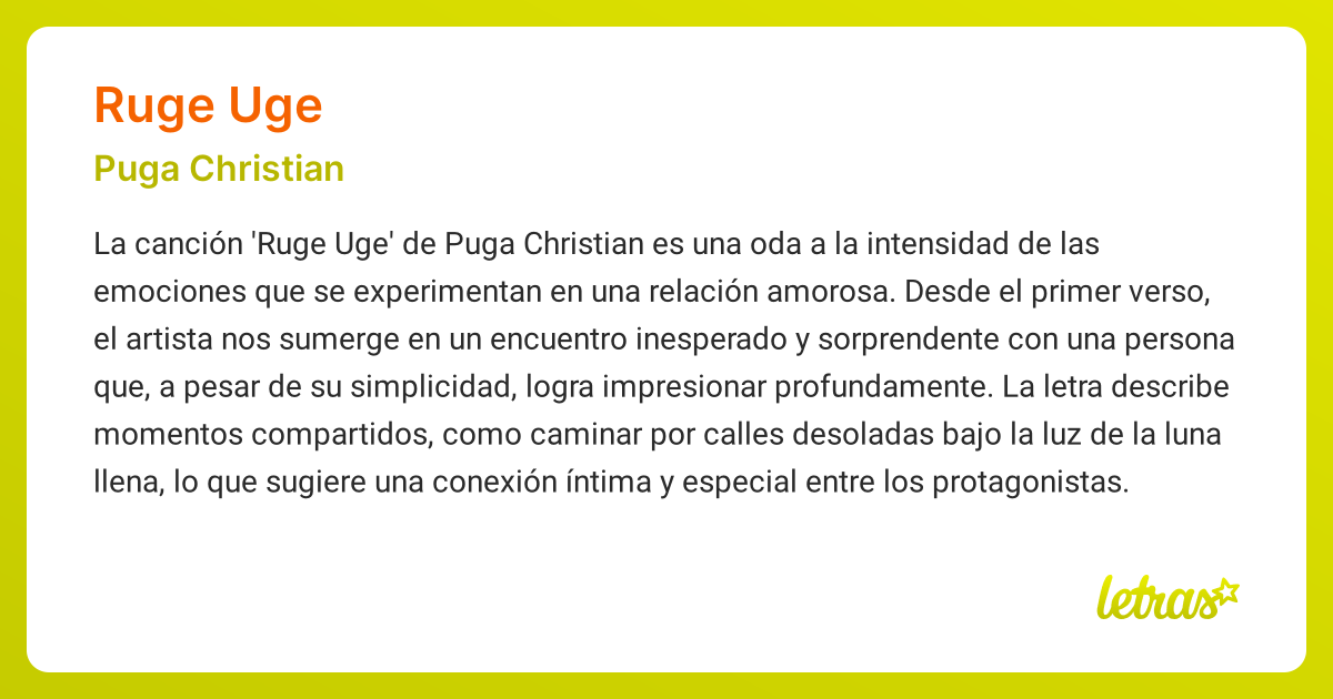 Significado de la canción RUGE UGE (Puga Christian) - LETRAS.COM