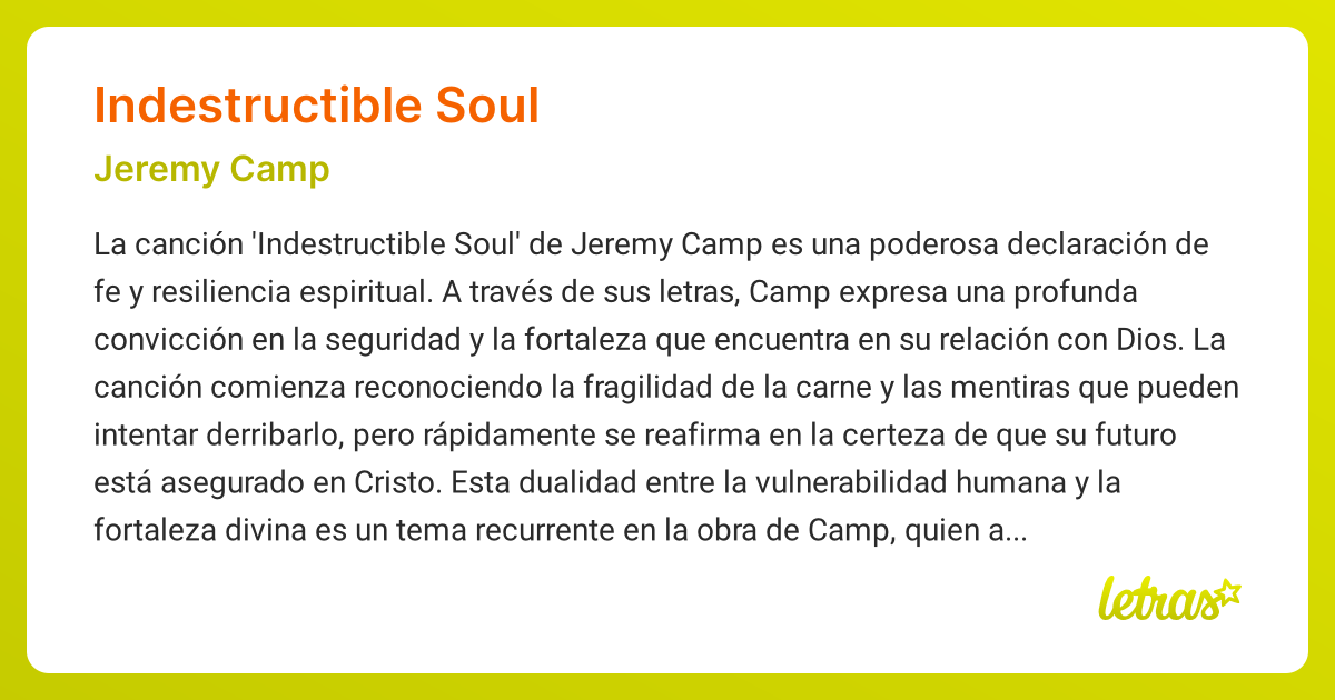 Significado de la canción INDESTRUCTIBLE SOUL (Jeremy Camp) - LETRAS.COM