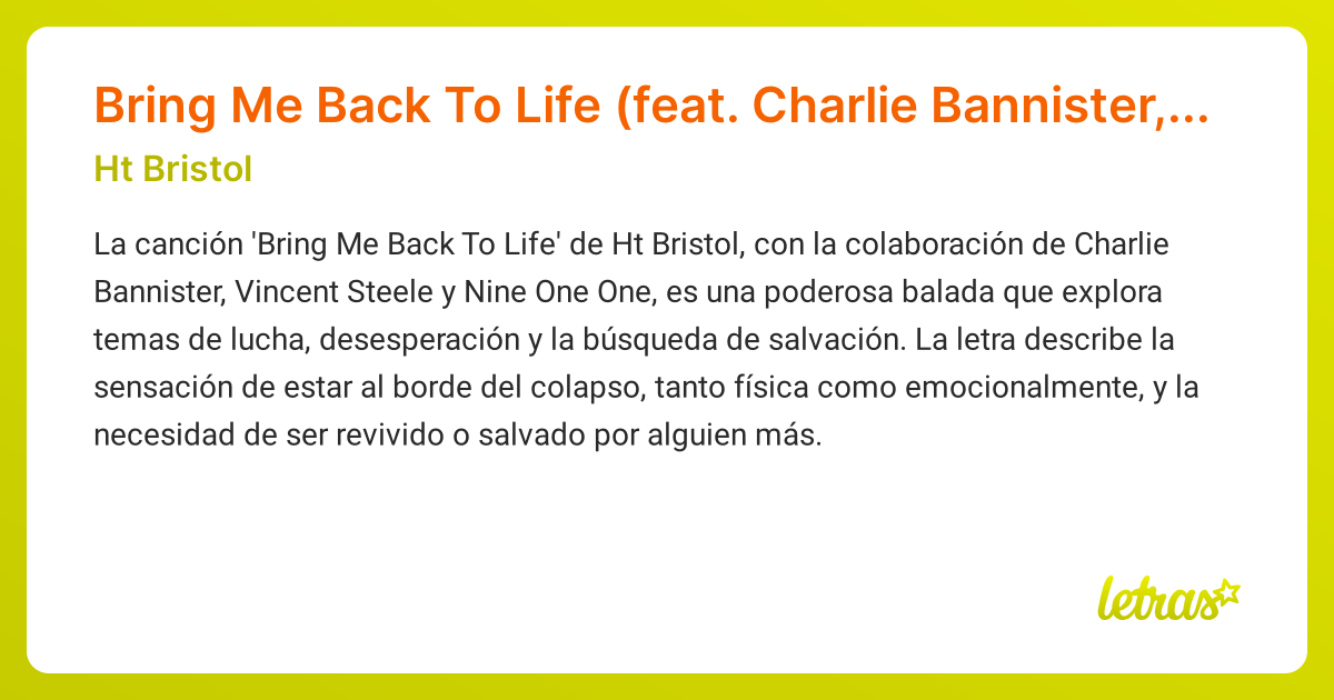Significado de la canción Bring Me Back To Life (feat. Charlie ...