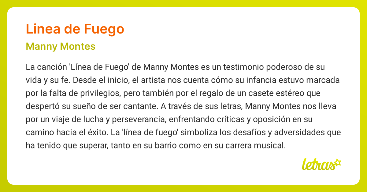 Significado de la canción LINEA DE FUEGO (Manny Montes) - LETRAS.COM