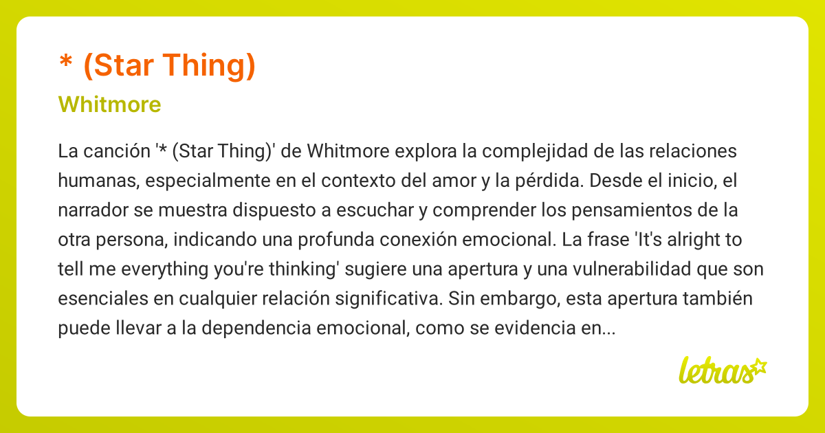 Significado de la canción * (STAR THING) (Whitmore) - LETRAS.COM