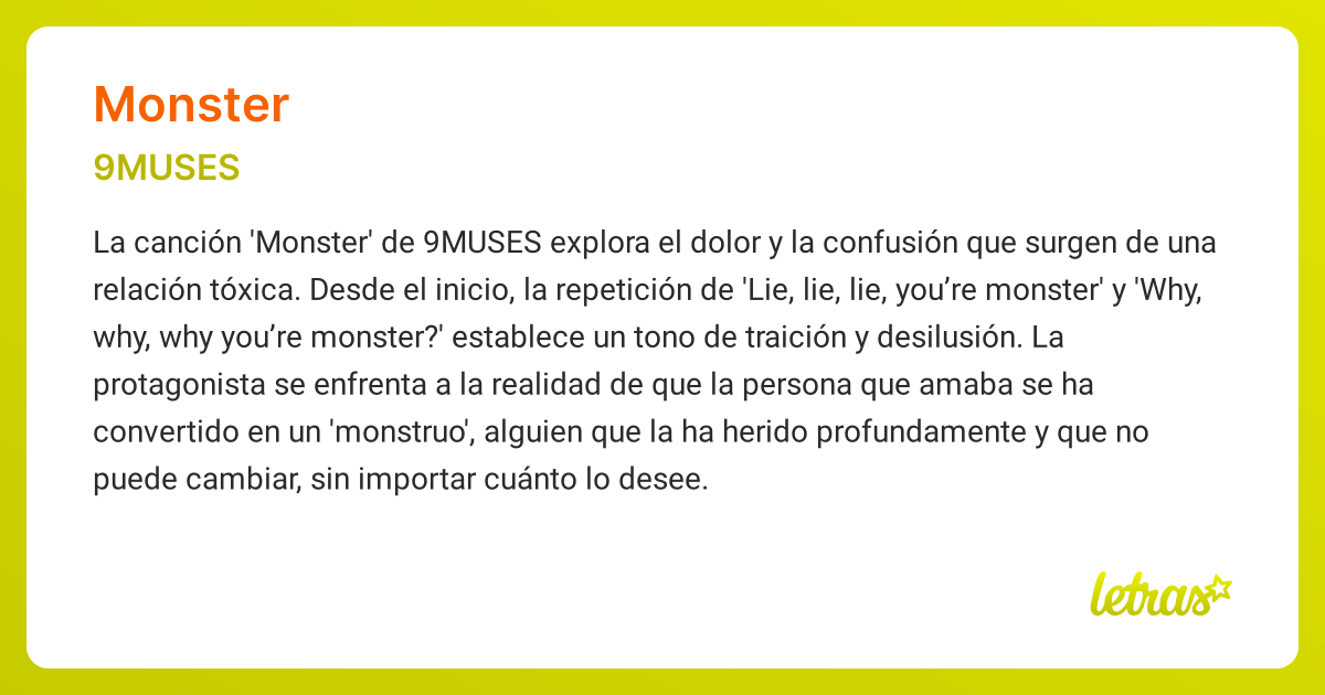 Significado de la canción MONSTER (9MUSES) - LETRAS.COM