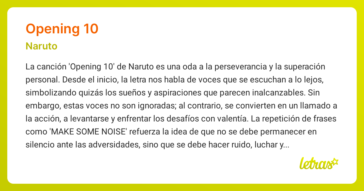 Significado de la canción OPENING 10 (Naruto) - LETRAS.COM