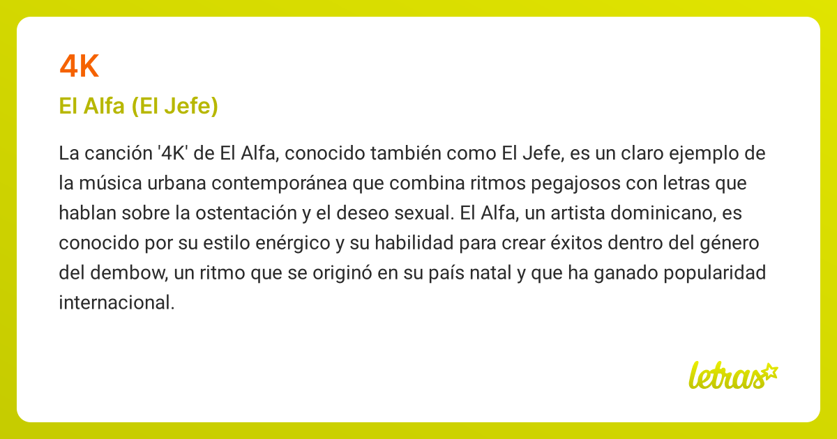 Significado de la canción 4K (El Alfa (El Jefe)) - LETRAS.COM