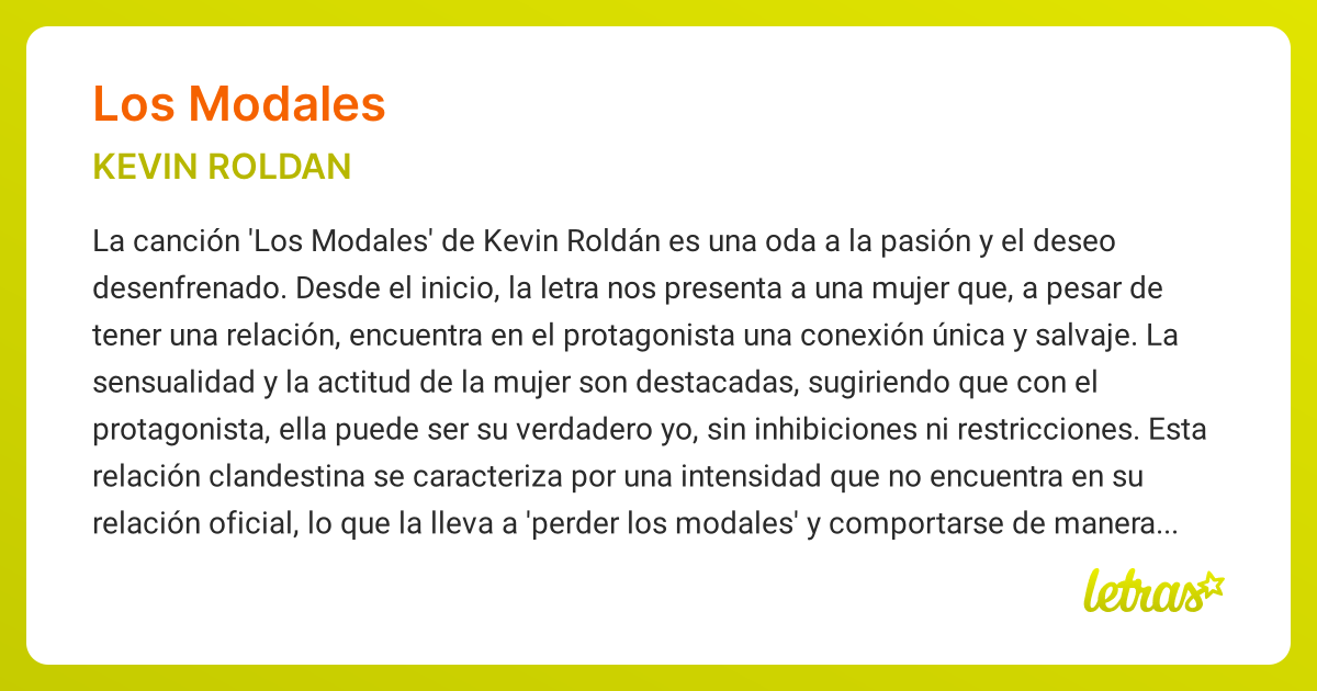 Significado de la canción LOS MODALES (Kevin Roldán) - LETRAS.COM