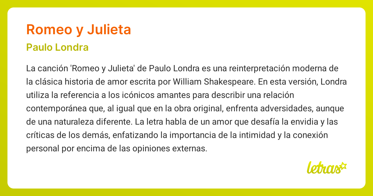 Significado de la canción ROMEO Y JULIETA (Paulo Londra) - LETRAS.COM