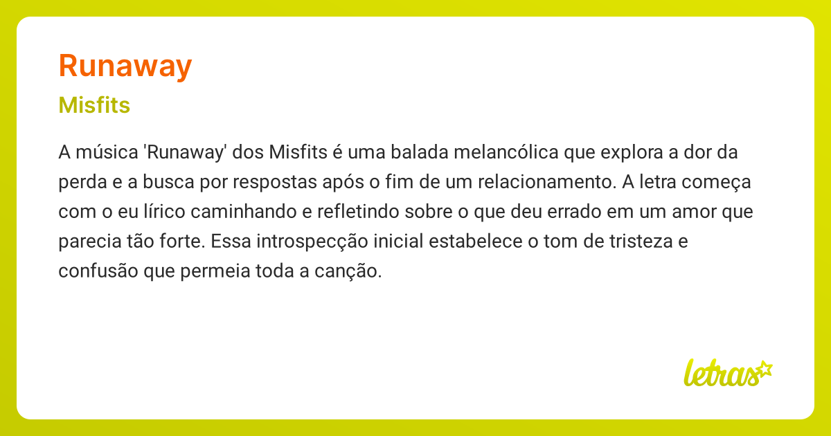 Significado da música RUNAWAY (Misfits) - LETRAS.MUS.BR