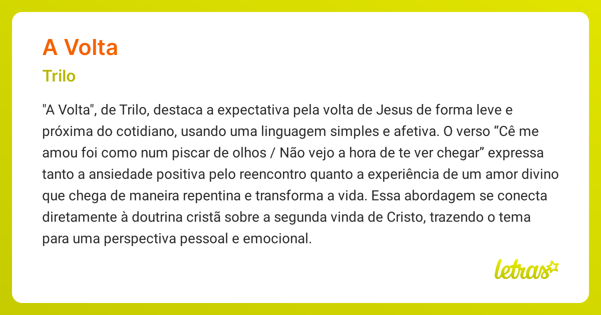 Significado da música A VOLTA (Trilo) - LETRAS.MUS.BR