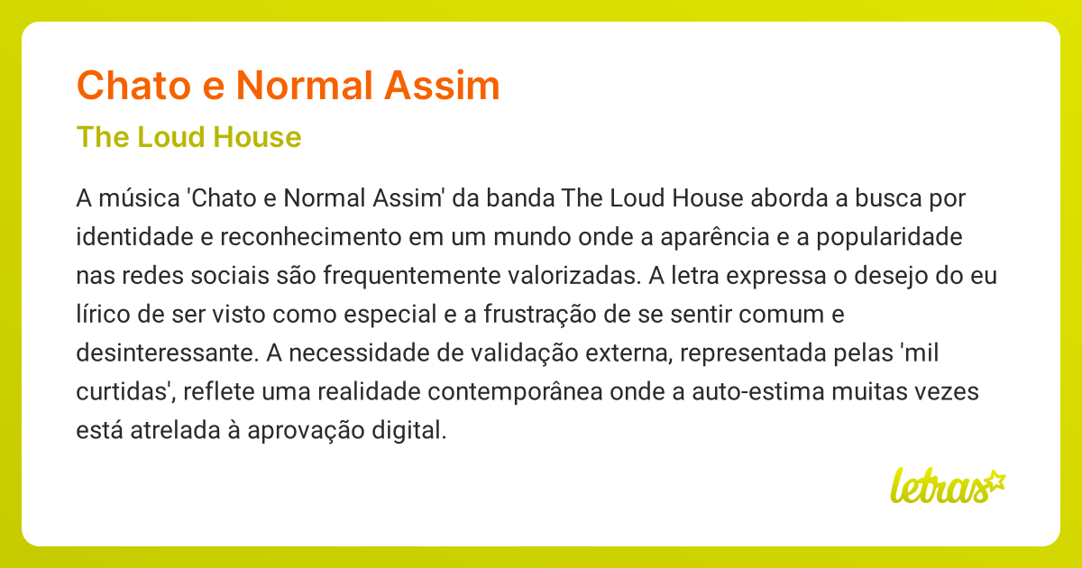 Significado da música CHATO E NORMAL ASSIM (The Loud House) - LETRAS.MUS.BR