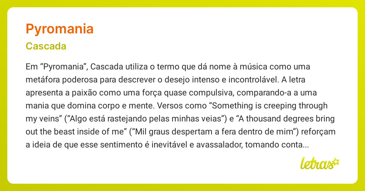 Significado da música PYROMANIA (Cascada) - LETRAS.MUS.BR