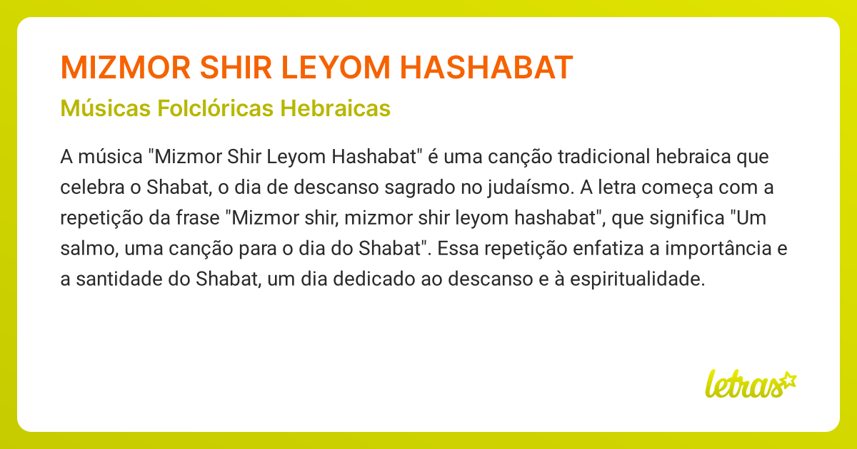 Significado da música MIZMOR SHIR LEYOM HASHABAT (Músicas Folclóricas ...
