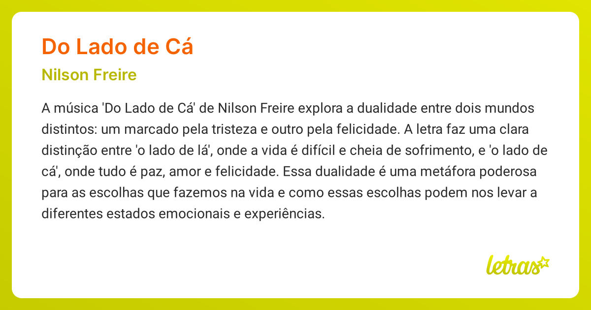 Significado da música DO LADO DE CÁ (Nilson Freire) - LETRAS.MUS.BR