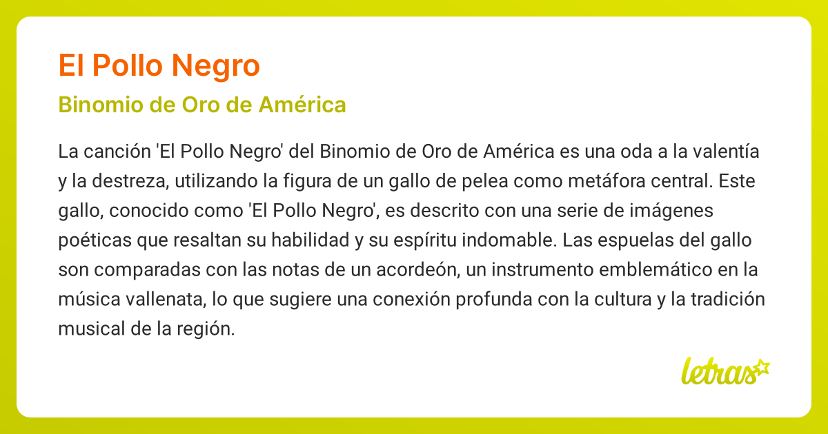 Significado de la canción EL POLLO NEGRO (Binomio de Oro de América ...