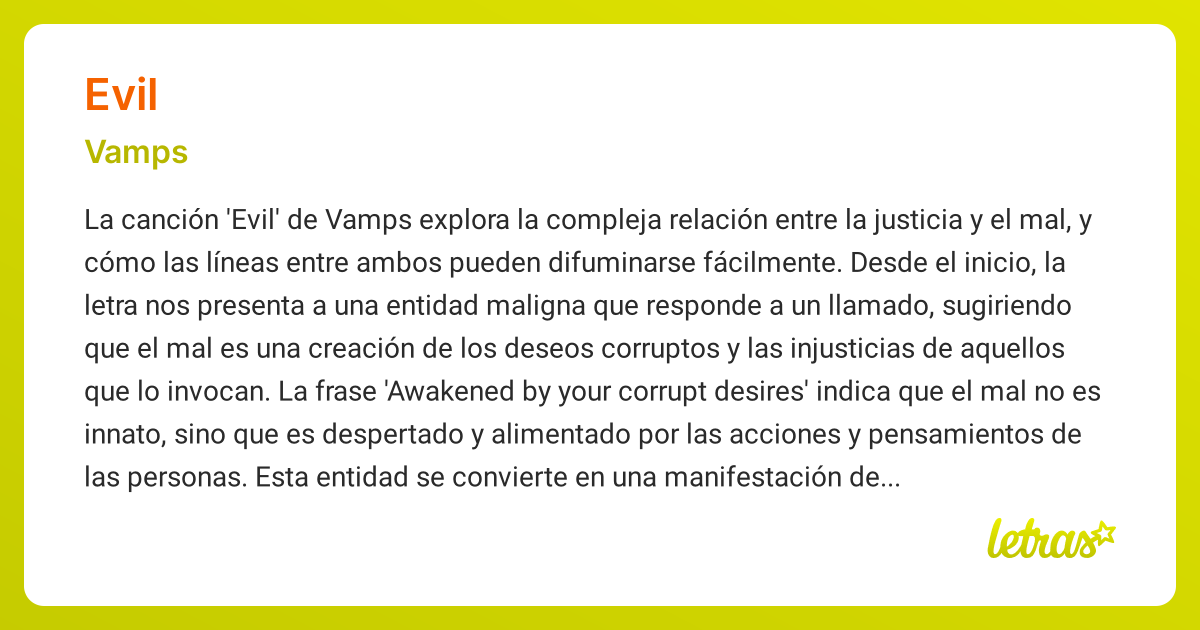 Significado de la canción EVIL (Vamps) - LETRAS.COM