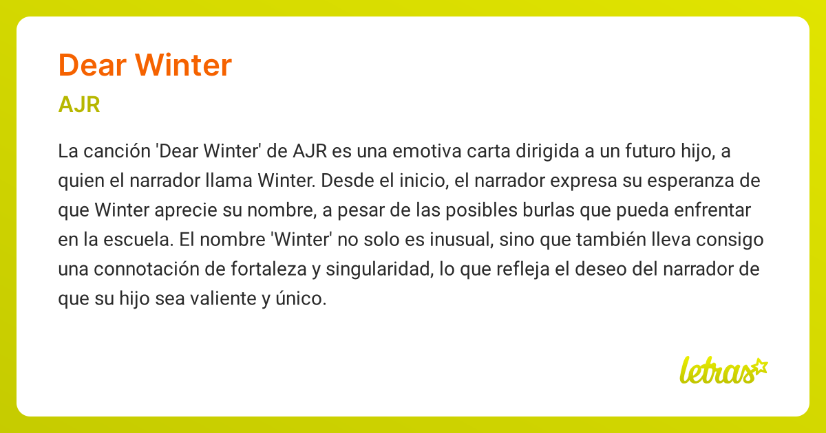 Significado de la canción DEAR WINTER (AJR) - LETRAS.COM