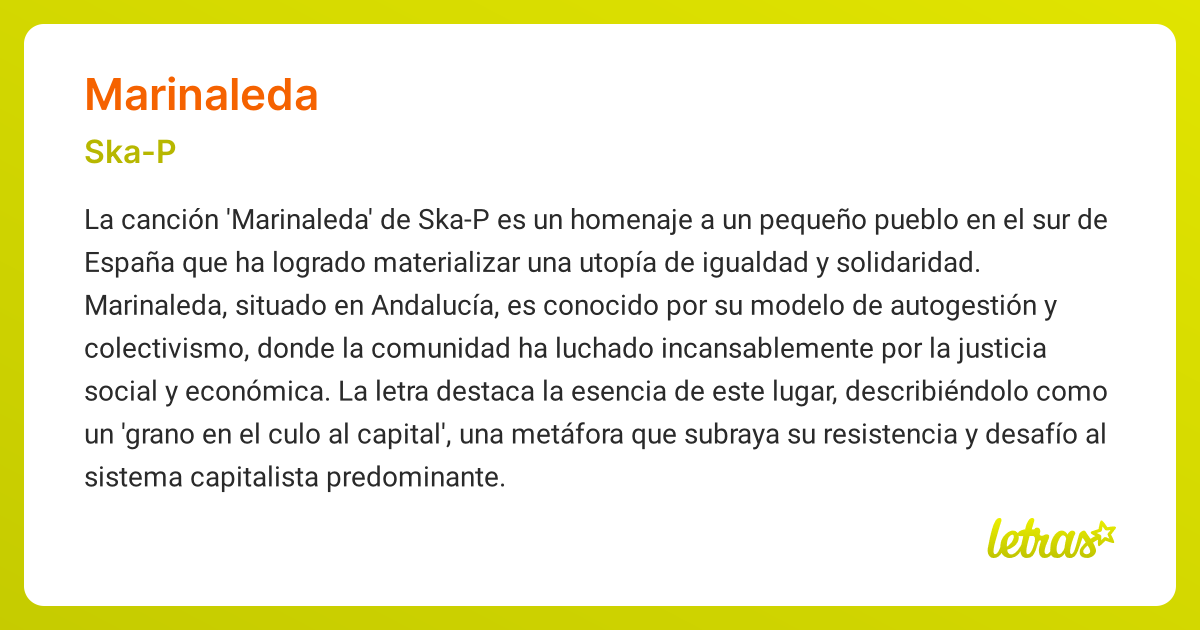 Significado de la canción MARINALEDA (Ska-P) - LETRAS.COM