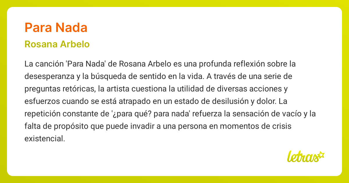 Significado de la canción PARA NADA (Rosana Arbelo) - LETRAS.COM