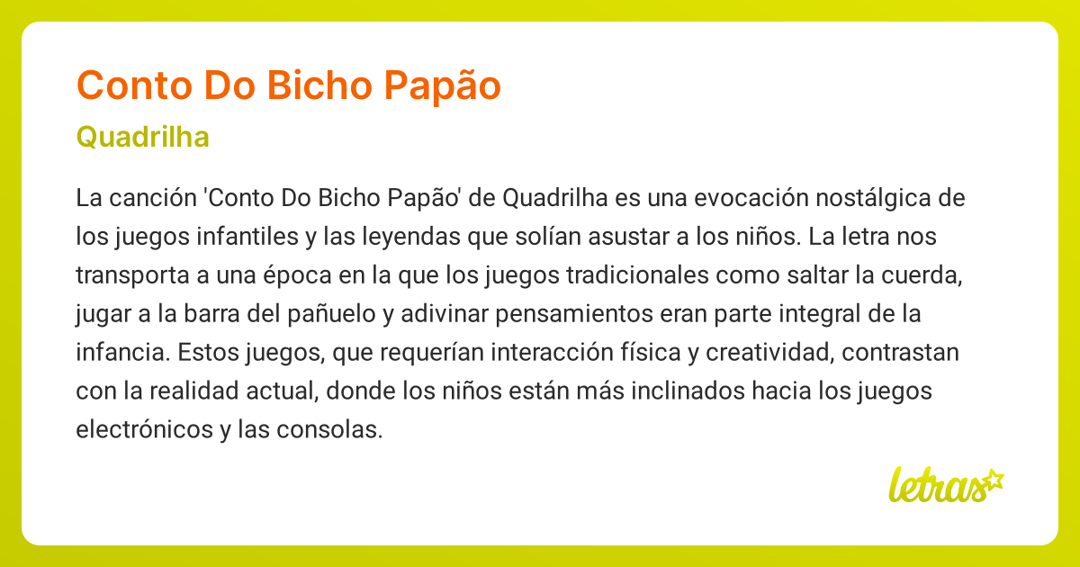 Significado de la canción CONTO DO BICHO PAPÃO (Quadrilha) - LETRAS.COM