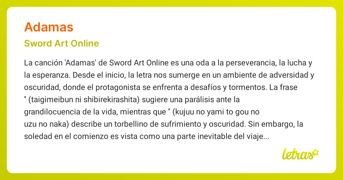 Significado de la canción ADAMAS (Sword Art Online) - LETRAS.COM