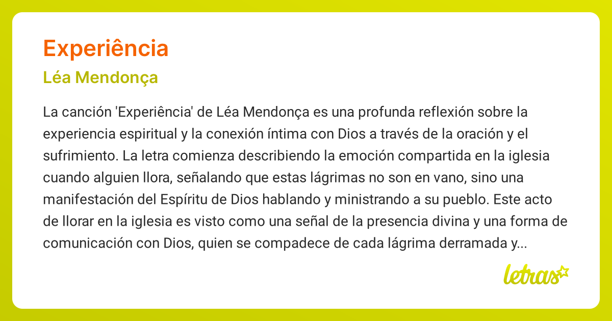 Significado de la canción EXPERIÊNCIA (Léa Mendonça) - LETRAS.COM