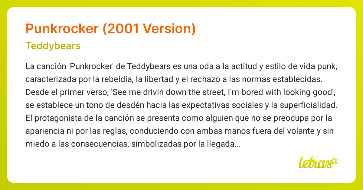 Significado de la canción PUNKROCKER (2001 VERSION) (Teddybears ...