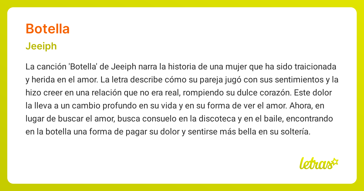 Significado de la canción BOTELLA (Jeeiph) - LETRAS.COM