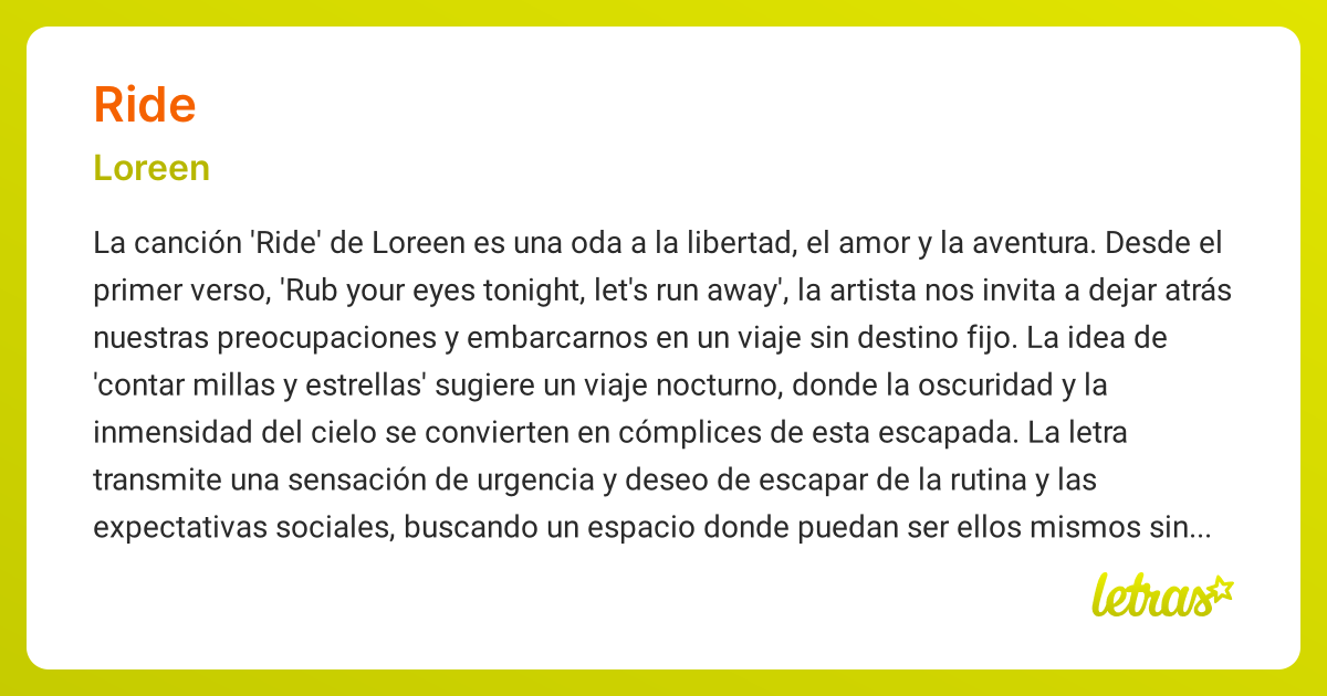 Significado de la canción RIDE (Loreen) - LETRAS.COM