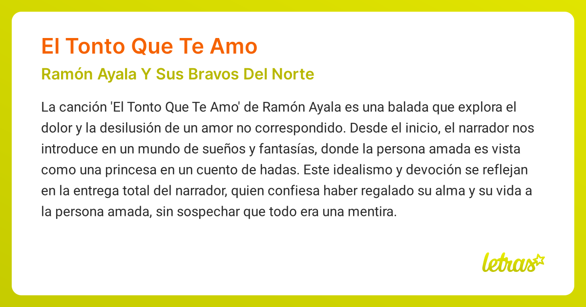Significado de la canción EL TONTO QUE TE AMO (Ramón Ayala Y Sus Bravos ...