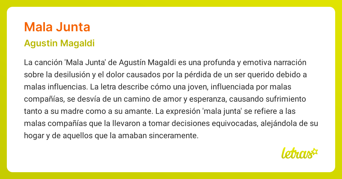 Significado de la canción MALA JUNTA (Agustin Magaldi) - LETRAS.COM