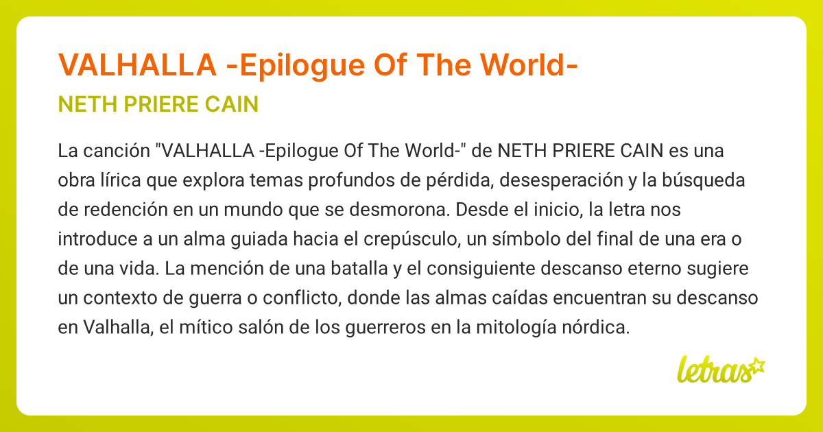 Significado de la canción VALHALLA -Epilogue Of The World- (NETH PRIERE ...