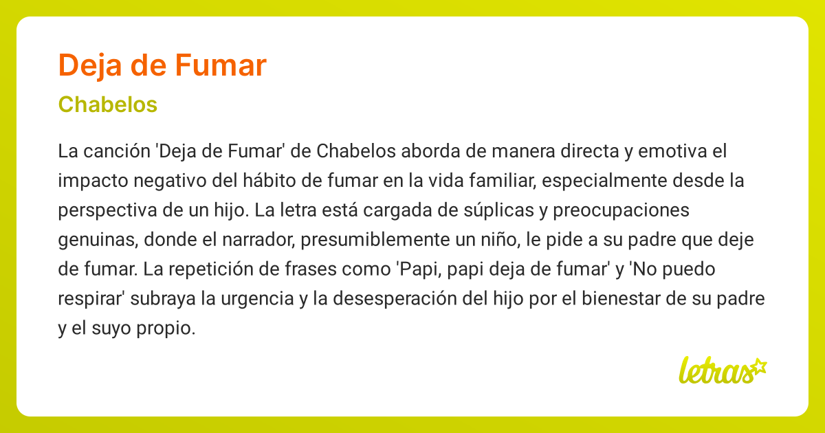 Significado de la canción DEJA DE FUMAR (Chabelos) - LETRAS.COM