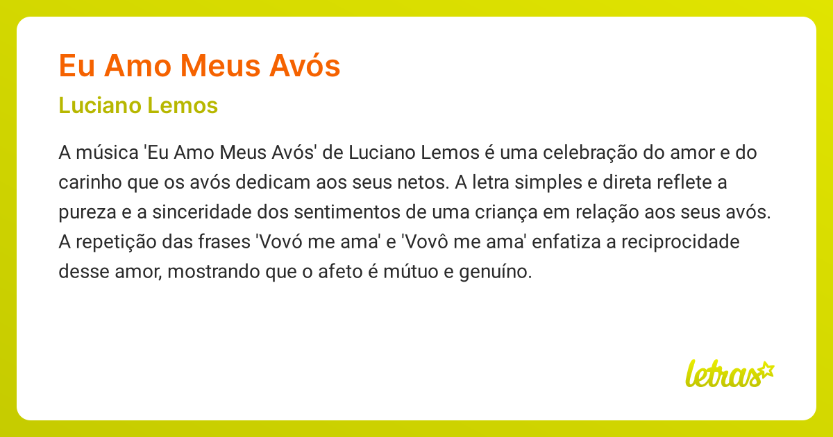 Significado da música EU AMO MEUS AVÓS (Luciano Lemos) - LETRAS.MUS.BR