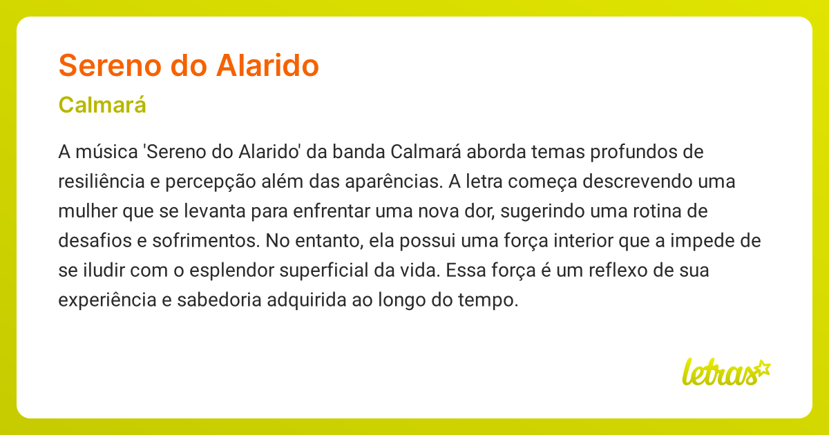 Significado da música SERENO DO ALARIDO (Calmará) - LETRAS.MUS.BR