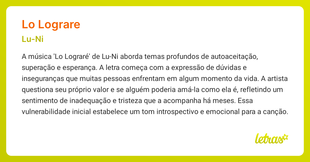 Significado da música LO LOGRARE (Lu-Ni) - LETRAS.MUS.BR