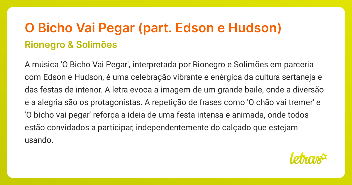 Significado da música O Bicho Vai Pegar (part. Edson e Hudson ...
