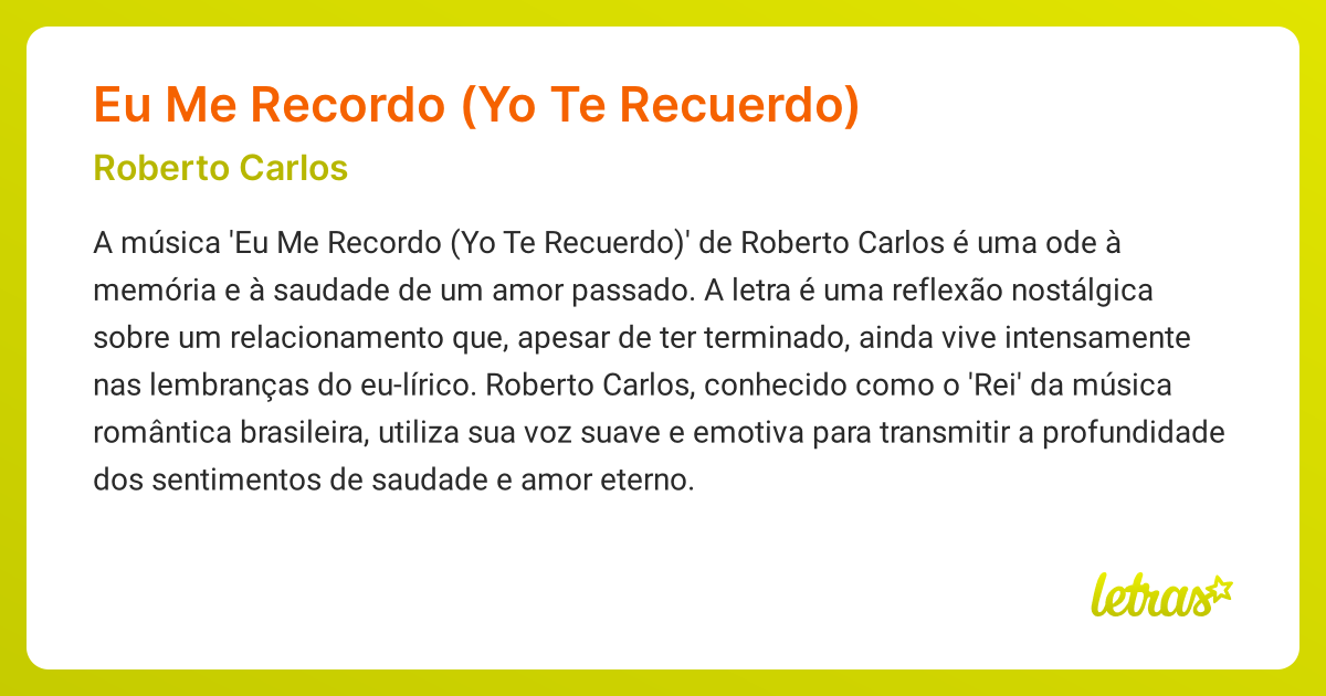 Significado da música EU ME RECORDO (YO TE RECUERDO) (Roberto Carlos ...