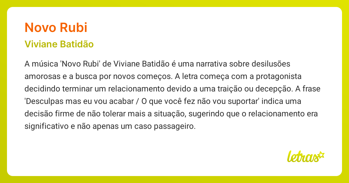 Significado Da Música Novo Rubi Viviane Batidão Letras Mus Br