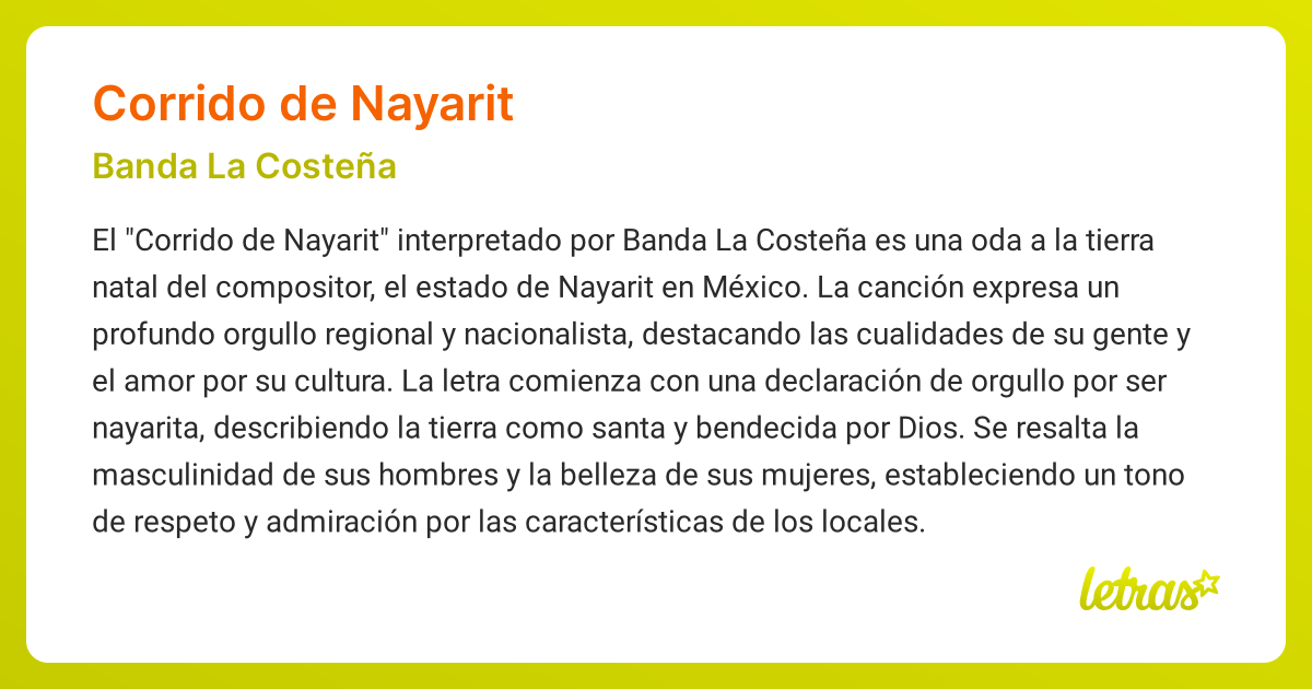 Significado de la canción CORRIDO DE NAYARIT (Banda La Costeña ...