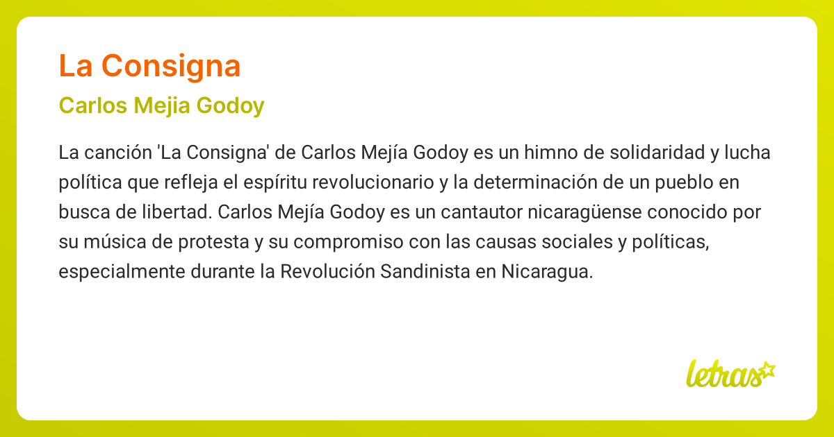 Significado de la canción LA CONSIGNA (Carlos Mejia Godoy) - LETRAS.COM