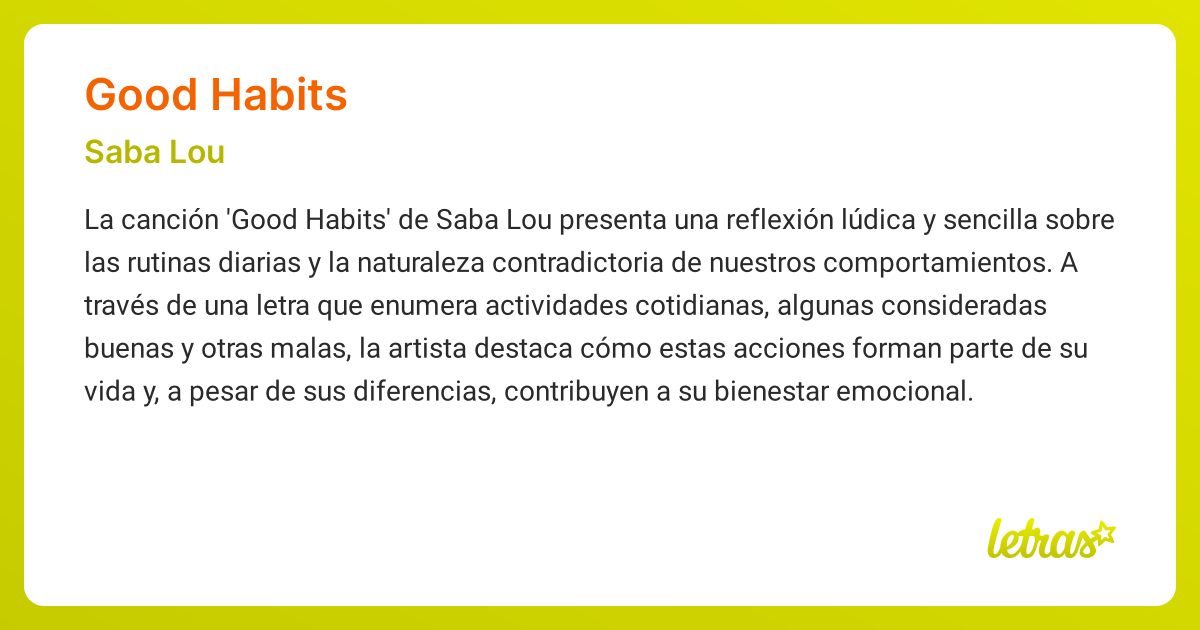 Significado de la canción GOOD HABITS (Saba Lou) - LETRAS.COM