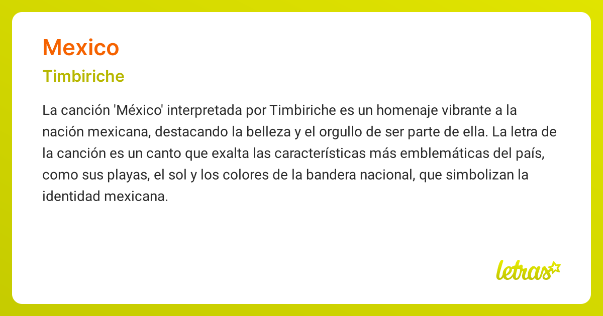 Significado de la canción MEXICO (Timbiriche) - LETRAS.COM