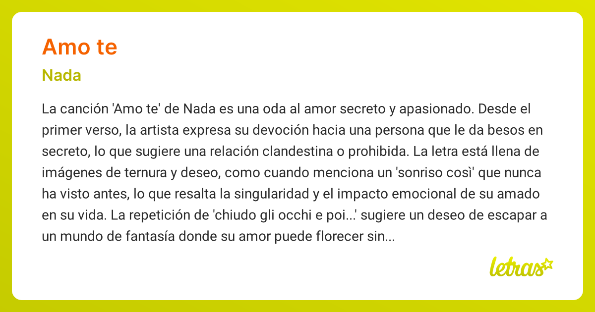 Significado de la canción AMO TE (Nada) - LETRAS.COM