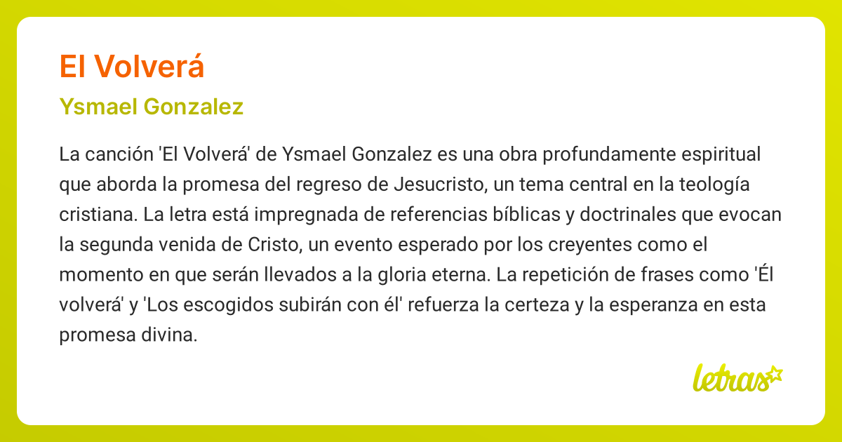 Significado de la canción EL VOLVERÁ (Ysmael Gonzalez) - LETRAS.COM